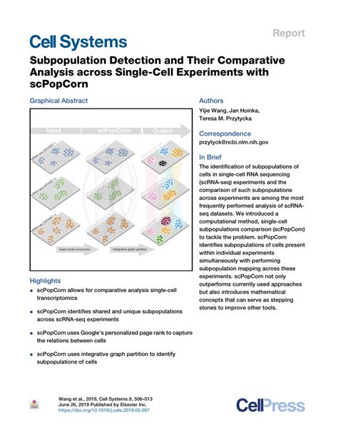 Pdf Subpopulation Detection And Their Comparative Analysis Across
