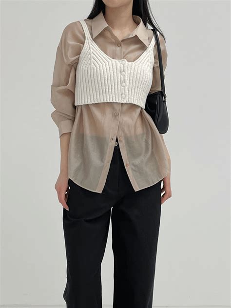 인챈트미 [레이어드 추천] 텐셀 시스루 루즈핏 블라우스 4c