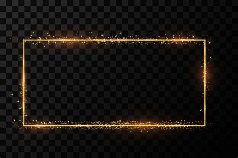 조명 효과와 벡터 황금 프레임입니다 빛나는 사각형 배너입니다 검은 투명 배경에 고립 벡터 일러스트 레이 션 Eps 10 0명에 대한 스톡 벡터 아트 및 기타 이미지 Istock