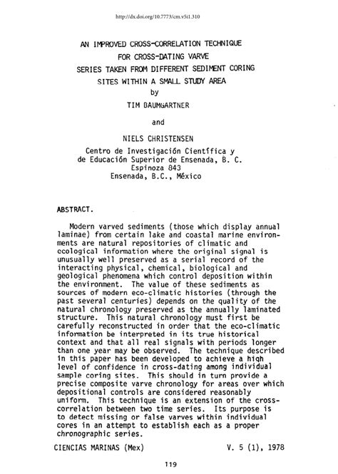 Pdf An Ipproved Cross Correlation Technique For Cross Dating Varve
