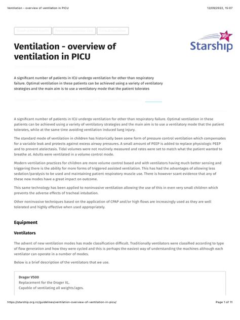 Ventilation Overview Of Ventilation In Picu Pdf Medicine Clinical Medicine