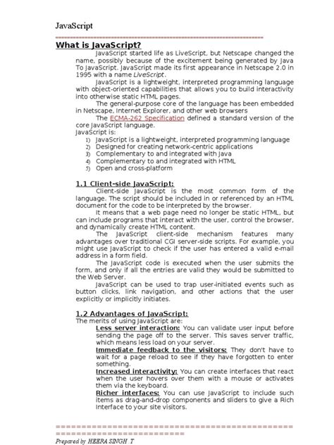 Javascript Notes By Heera Singh Bellary Pdf Java Script Dynamic