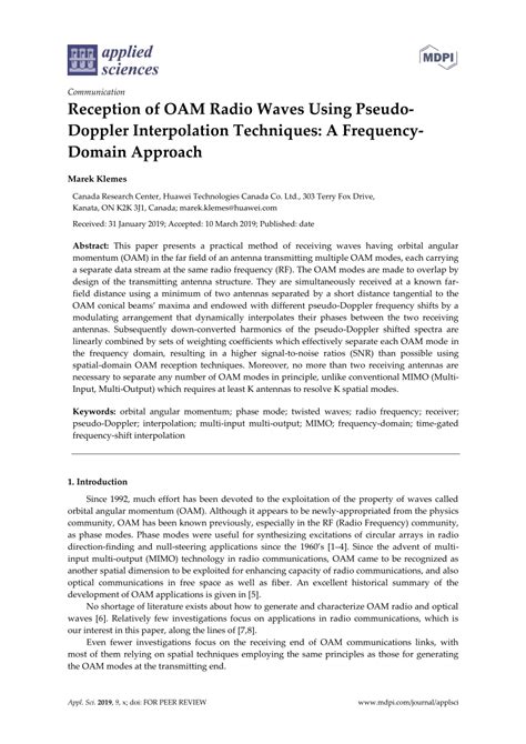 Pdf Reception Of Oam Radio Waves Using Pseudo Doppler Interpolation