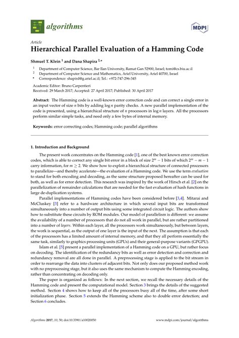 Pdf Hierarchical Parallel Evaluation Of A Hamming Code
