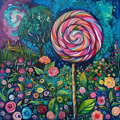 Premium Photo A Colorful Lollipop In A Field Of Flowers