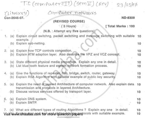 Computer Networks 2006 2007 Be Computer Engineering Semester 5 Te