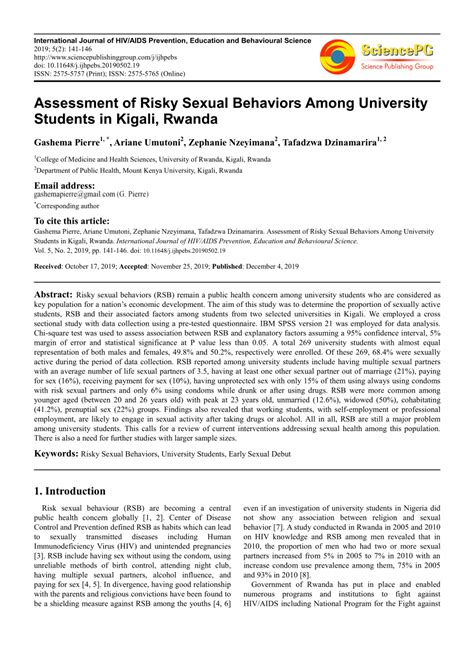 PDF Assessment Of Risky Sexual Behaviors Among University Babes In Kigali Rwanda