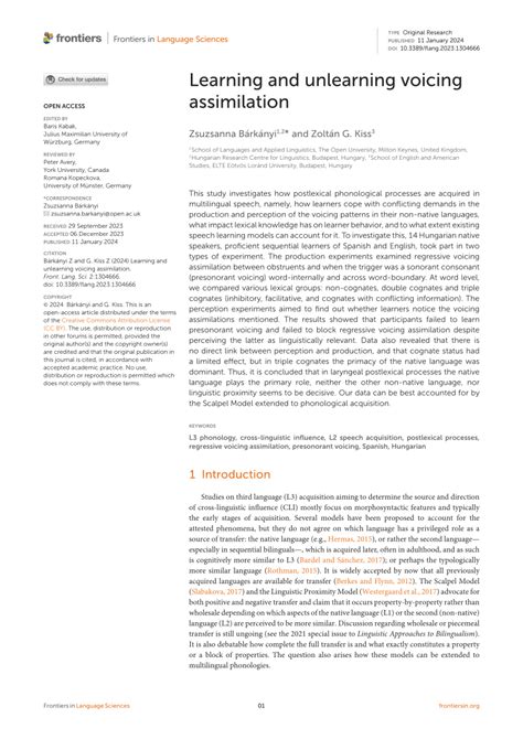 Pdf Learning And Unlearning Voicing Assimilation