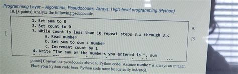 Solved Programming Layer Algorithms Pseudocodes Arrays