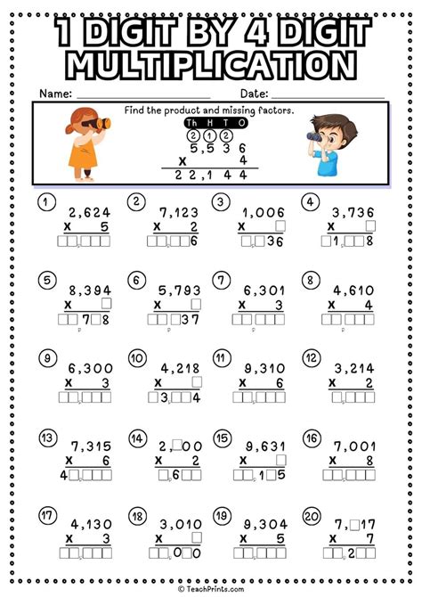1 Digit By 4 Digit Multiplication Worksheets Teach Prints 1 Digit By 4 Digit Multiplication Worksheets Teach Prints