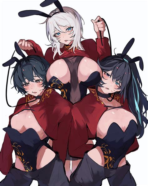 Rule 34 1girls 2boys Bunny Ears Bunnysuit Burn Clothed Faust Limbus