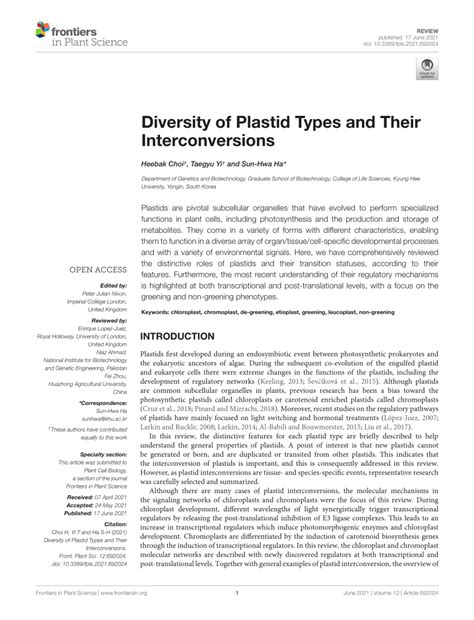 PDF Diversity Of Plastid Types And Their Interconversions
