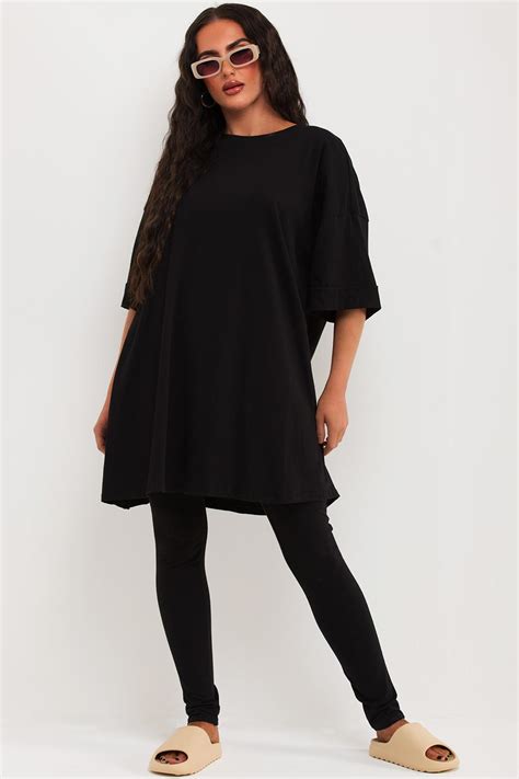 Womens Oversized T Shirt And Leggings Co Ord Black Uk