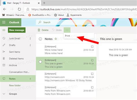 View Delete And Print Windows 10 Sticky Notes On Outlook Com