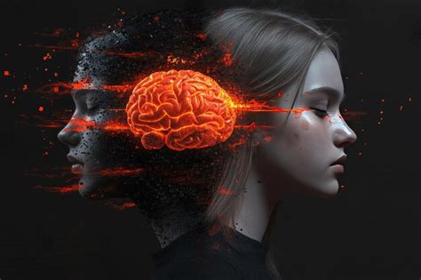 Womans Profile With Exploding Brain Illustrating The Cognitive Overload Mental Strain And The