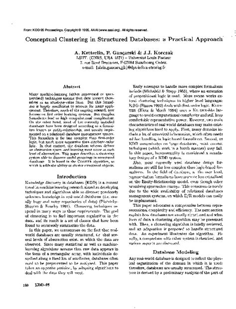 Pdf Conceptual Clustering In Structured Databases A Practical Approach