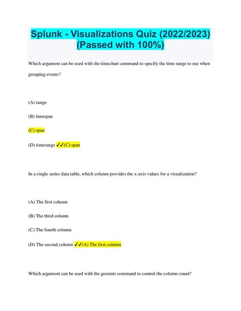 Splunk Visualizations Quiz 2022 2023 Passed With 100