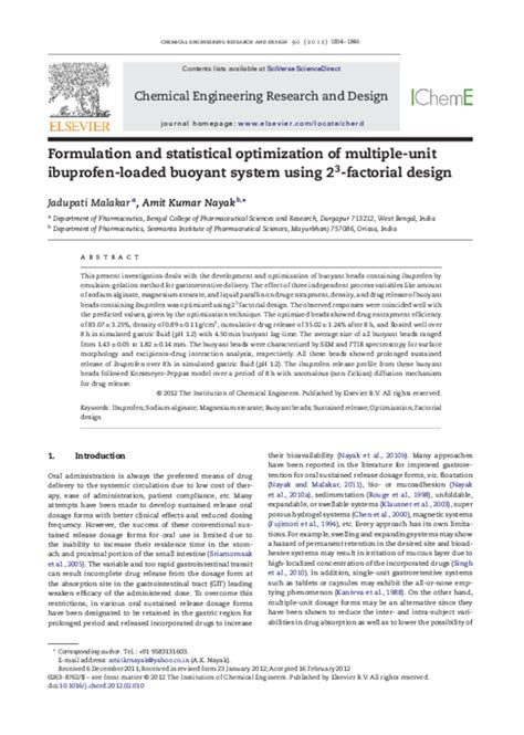 Pdf Formulation And Statistical Optimization Of Multiple Unit Ibuprofen Loaded Buoyant System