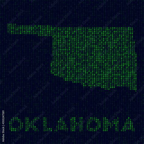 Digital Oklahoma Logo Us State Symbol In Hacker Style Binary Code Map