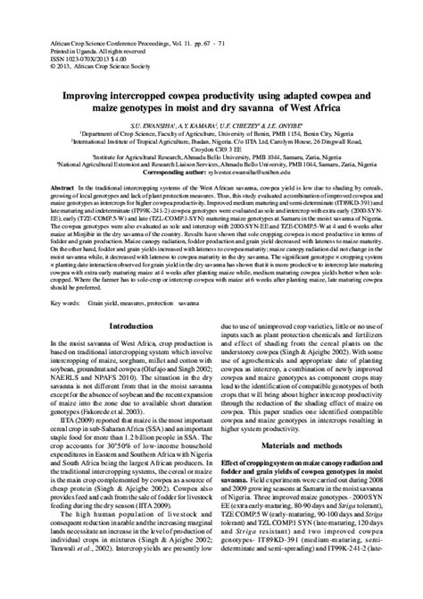 Pdf Improving Intercropped Cowpea Productivity Using Adapted Cowpea