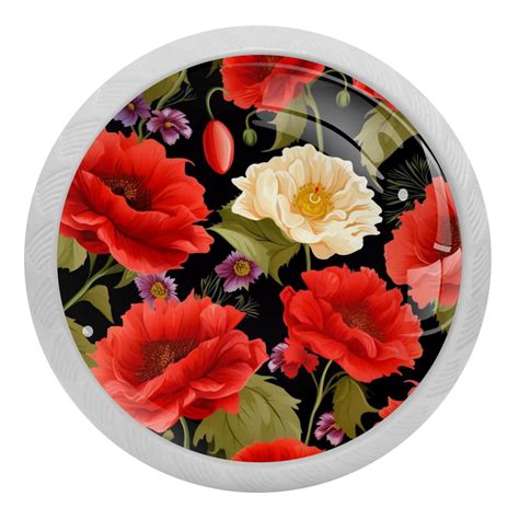 Floral Pattern 4pcs Cabinet Knobs Pulls Fluorescent Drawer Handle