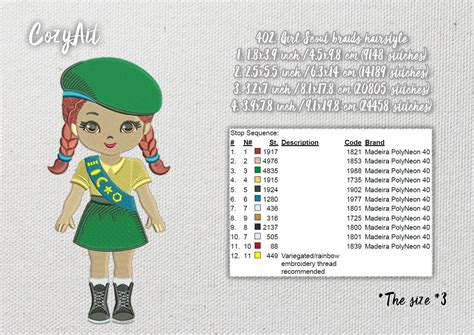 Digital Girl Scout Braids Hairstyle 4 Sizes Embroidery Design For