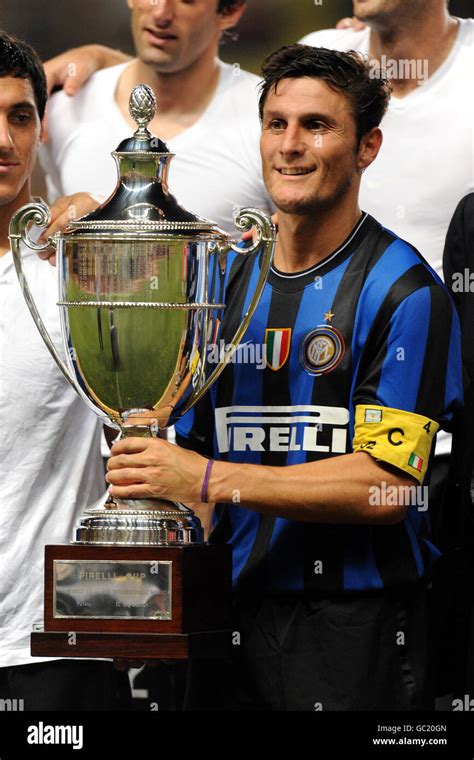 Inter Milan Captain Javier Zanetti With The Pirelli Trophy Hi Res Stock