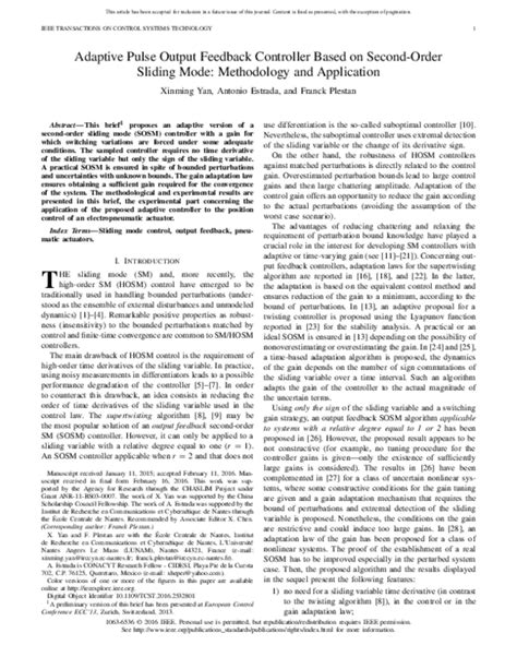 Pdf Adaptive Pulse Output Feedback Controller Based On Second Order