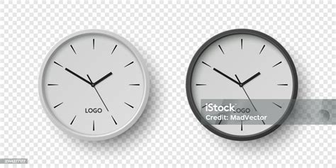 Vector 3d Realistic Round Wall Office Clock Set White And Black Dial