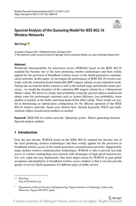 Spectral Analysis Of The Queueing Model For Ieee 80216 Wireless