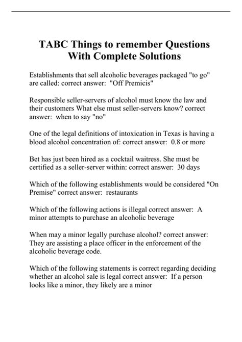 TABC Things To Remember Questions With Complete Solutions Tabc Stuvia US