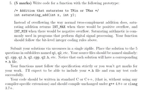 Solved Marks Write Code For A Function With The Chegg