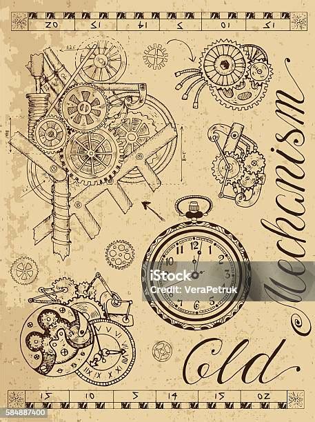 กลไกเก่าของนาฬิกาในสไตล์ Steampunk ภาพประกอบสต็อก ดาวน์โหลดรูปภาพตอนนี้ สตีมพังค์ กลไกของ