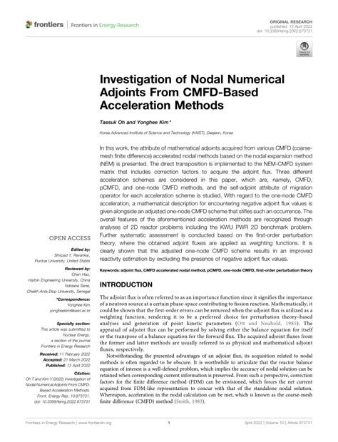 Pdf Investigation Of Nodal Numerical Adjoints From Cmfd Based