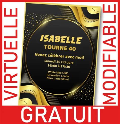 [gratuit] Invitation Noir Et Or Modifiable Et Personnalisable