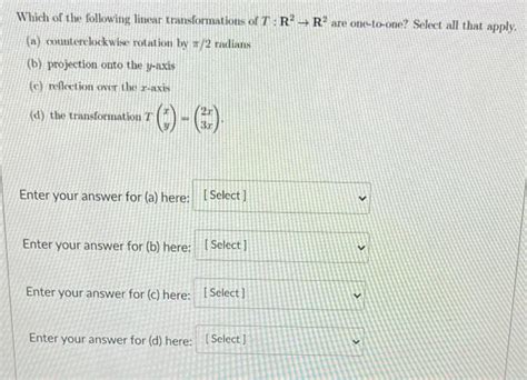 solved which of the following linear transformations of