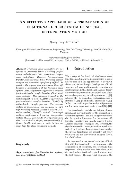 Pdf An Effective Approach Of Approximation Of Fractional Order System