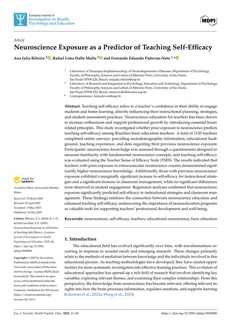 Pdf Neuroscience Exposure As A Predictor Of Teaching Self Efficacy