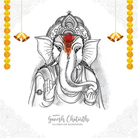 Hand Draw Sketch Lord Ganesh Chaturthi Beautiful Holiday Card