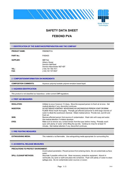 Safety Data Sheet Febond Pva Arcon Supplies