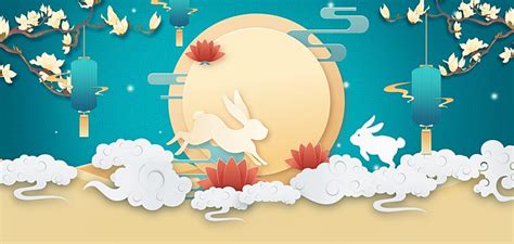 中秋節可愛風格月亮兔子邊框 中秋節 月亮 兔子素材圖案，psd和png圖片免費下載