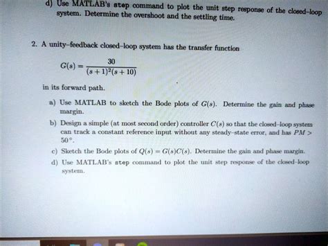 solved can someone solve question 2 determine the overshoot and the