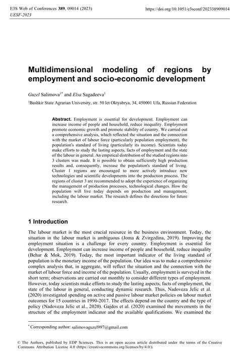 Pdf Multidimensional Modeling Of Regions By Employment And Socio Economic Development