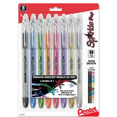 Pentel Sparkle Pop Metallic Gel Pens 10 Mm Bold Point Assorted
