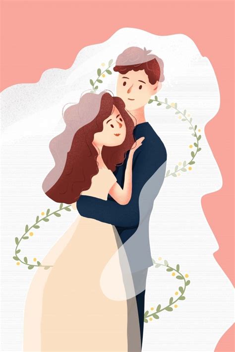 낭만주의 달콤한 신랑 신부 만화 일러스트 청첩장 레이션 작은 신선한 낭만주의 해피 일러스트 Pngtree 로열티 무료