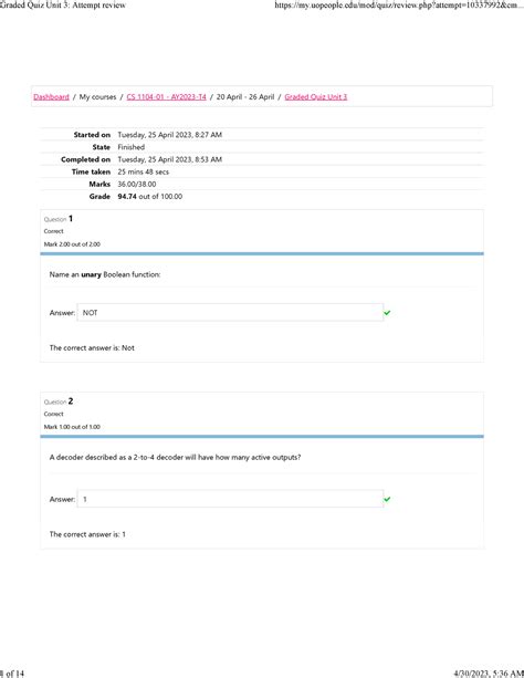 Graded Quiz Unit 3 Attempt Review Started On Tuesday 25 April 2023 827 Am State Finished