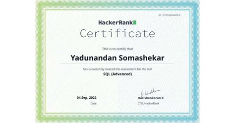 Yadunandan Somashekar On Linkedin Hackerrank Skill Certificate