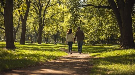 Couples Strolling Hand In Hand Through A Quiet Park Premium Ai