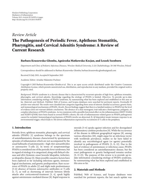 Pdf The Pathogenesis Of Periodic Fever Aphthous Stomatitis Pharyngitis And Cervical