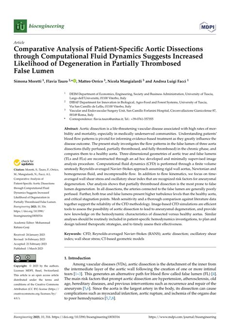 Pdf Comparative Analysis Of Patient Specific Aortic Dissections Through Computational Fluid